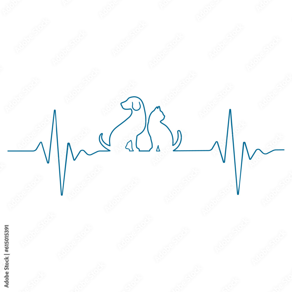 Line illustration of the pulse with dog and cat on white background ...