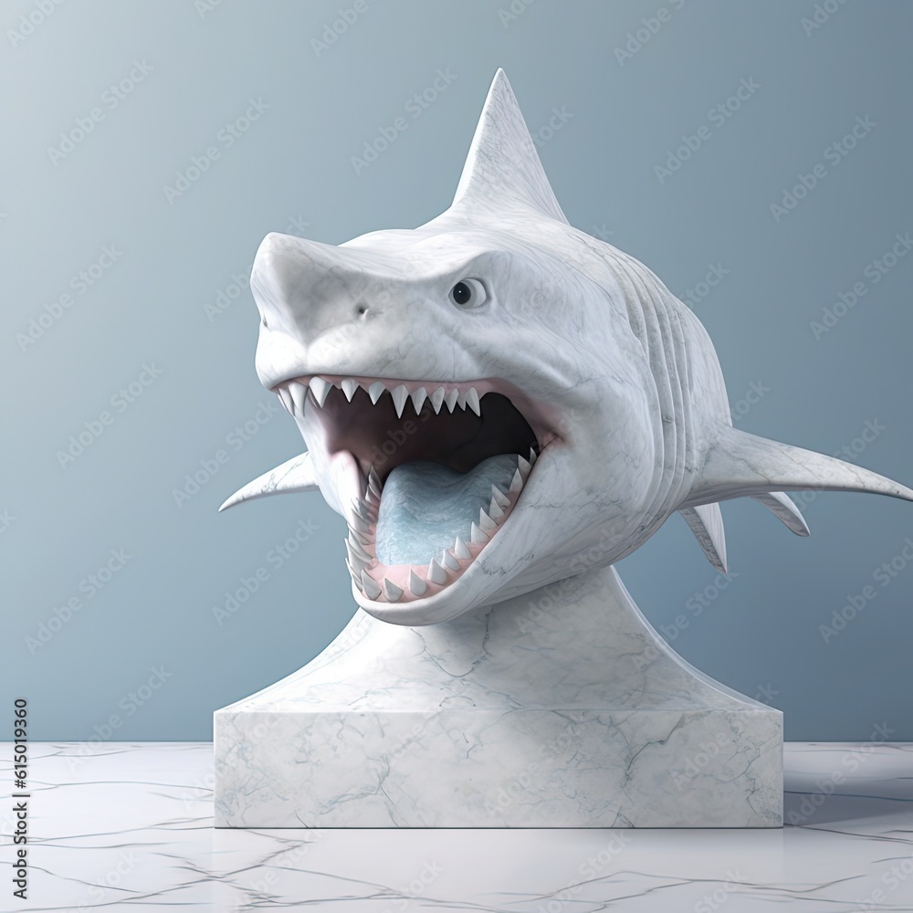 Portrait of Shark animal in marble sculpture style. Ancient statue of ...