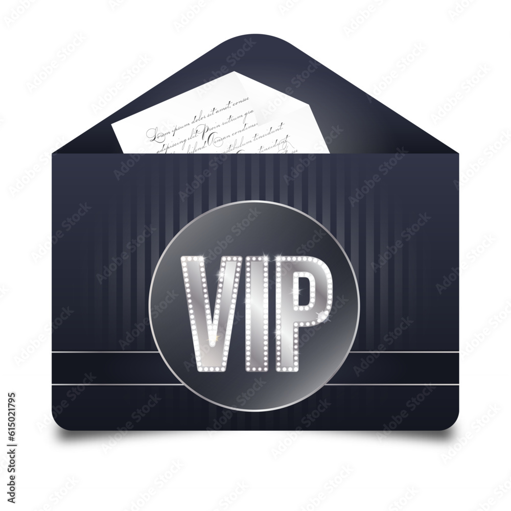 VIP invitation design. Envelope inscription silver VIP with paper ...