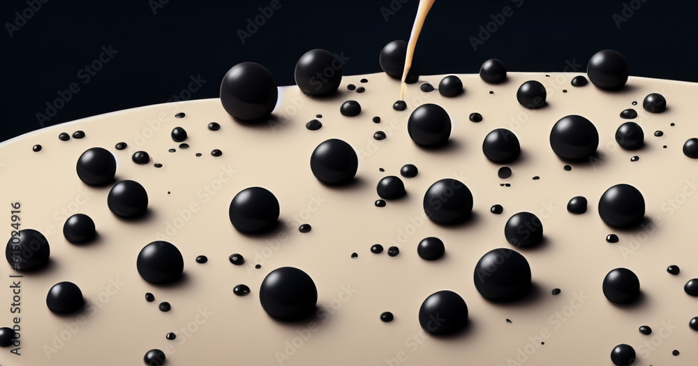 Bubble milk tea with tapioca balls splashing against black background ...