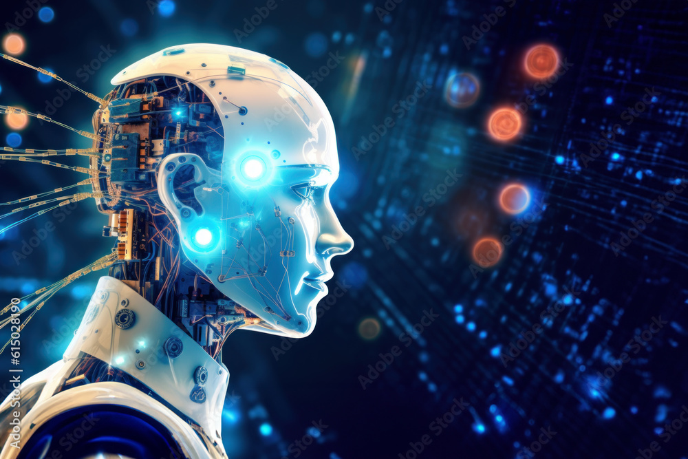 AI robot technology male robot head rendering showing the circuit ...