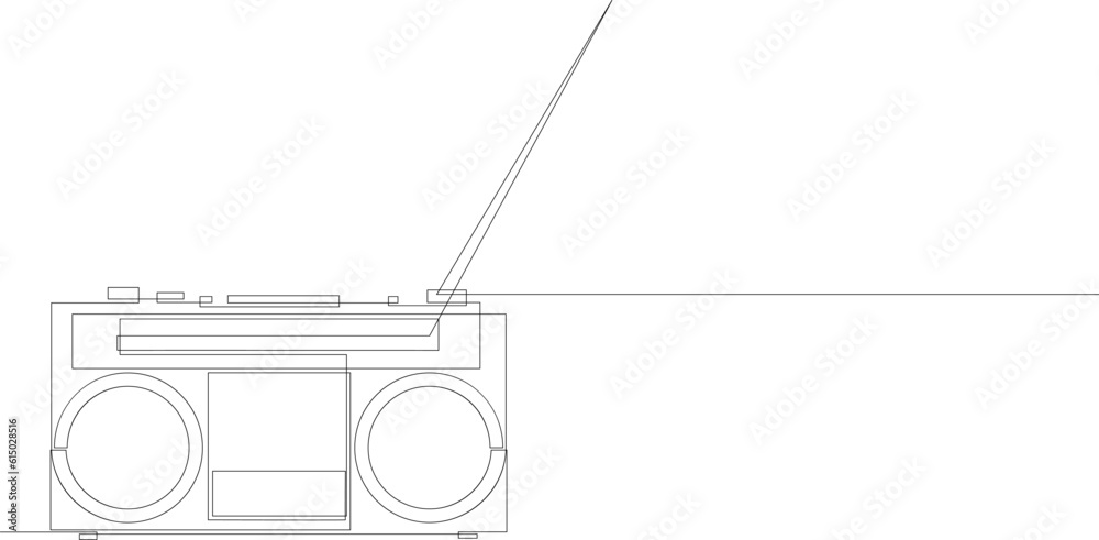 Continuous line drawing of retro radio cassette recorder. Classic ...