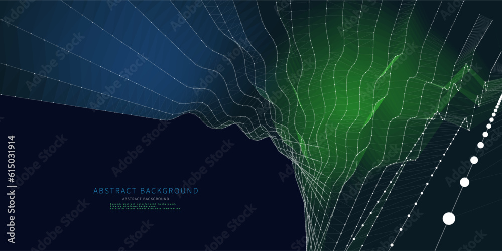 Abstract background color wireframe with white grid on dark. Big Data ...