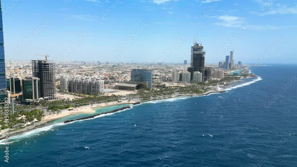 Jeddah, Saudi Arabia: Aerial view of coastal city and famous resort ...