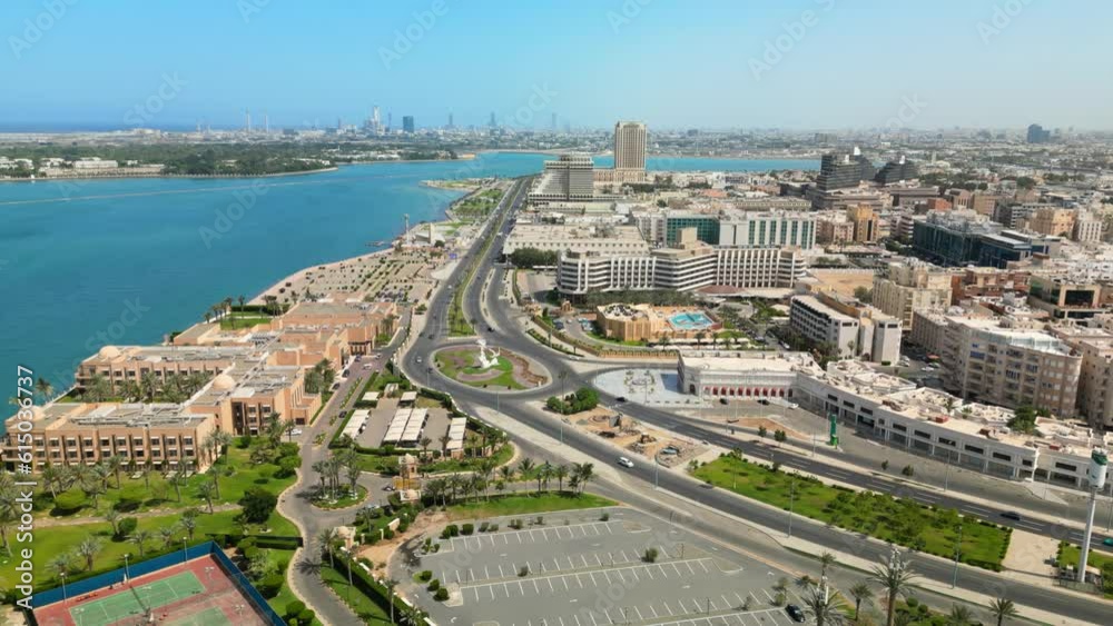 Jeddah, Saudi Arabia: Aerial view of coastal city and famous resort ...