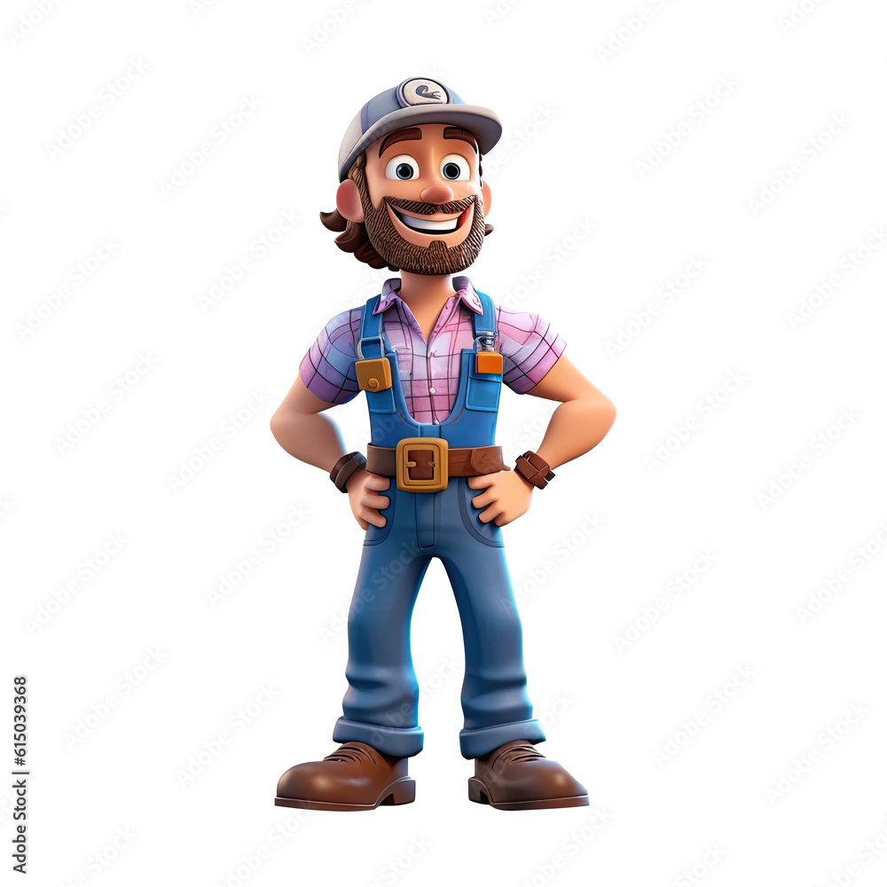 3D cartoon mechanic character on transparent background. Generative AI ...