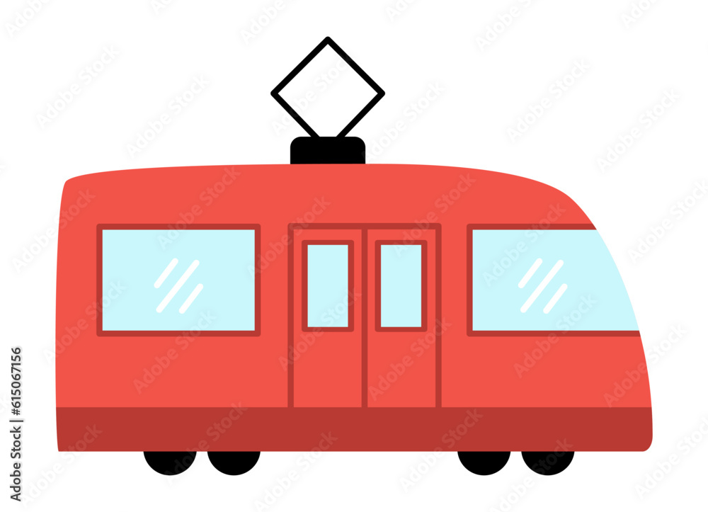 Vector red tram. Funny tramway for kids. Cute vehicle clip art. Public ...