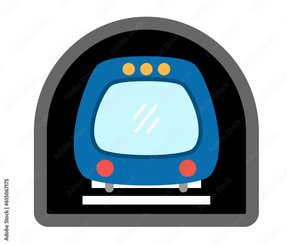 Vector blue metro train front view. Funny underground transportation ...