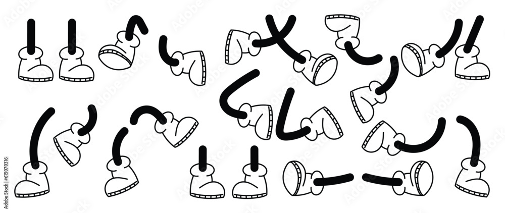 Set of 70s groovy comic leg vector. Collection of cartoon character ...