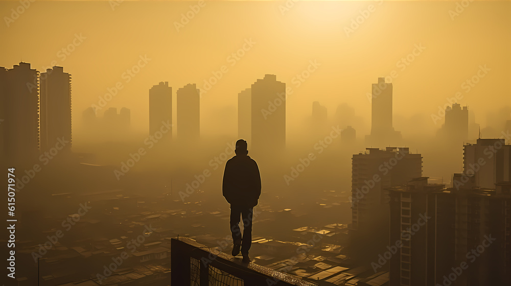 Urban landscape covered in layers of smog, revealing the harmful ...