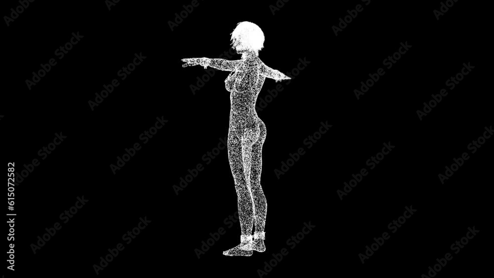 3d Sexy Lady In Bdsm Outfit Rotates On Black Bg Object Dissolved