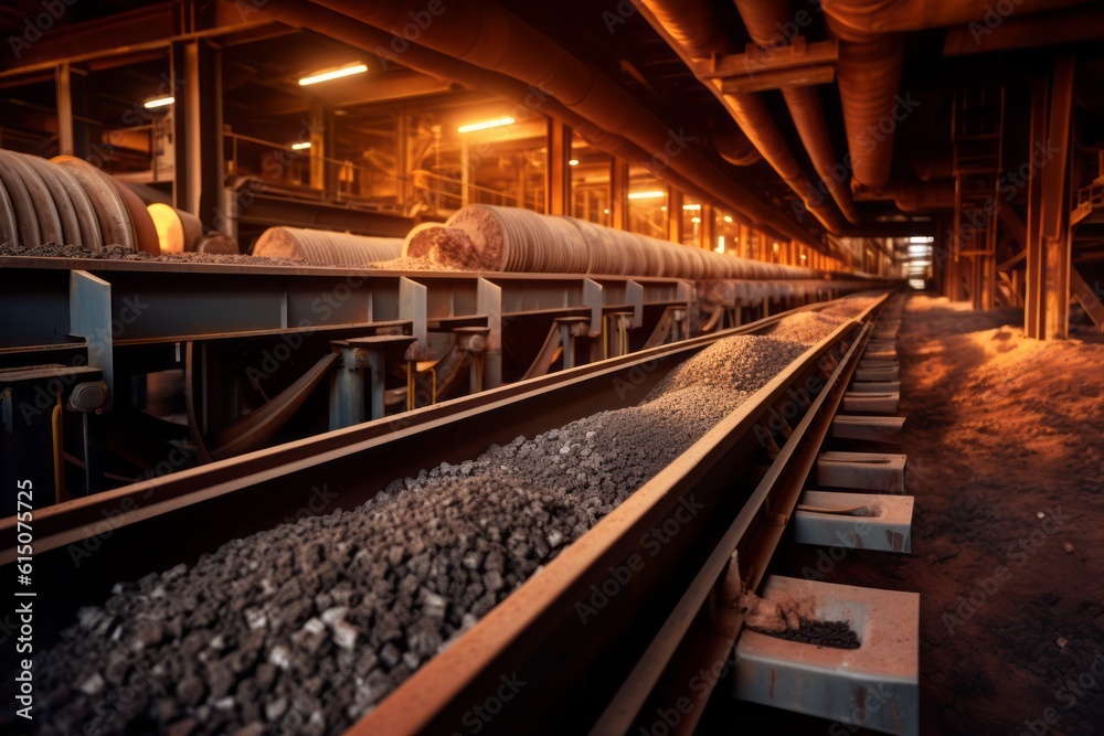 Conveyor belt system transporting mined materials, illustrating the ... Conveyor belt system transporting mined materials, illustrating the ...