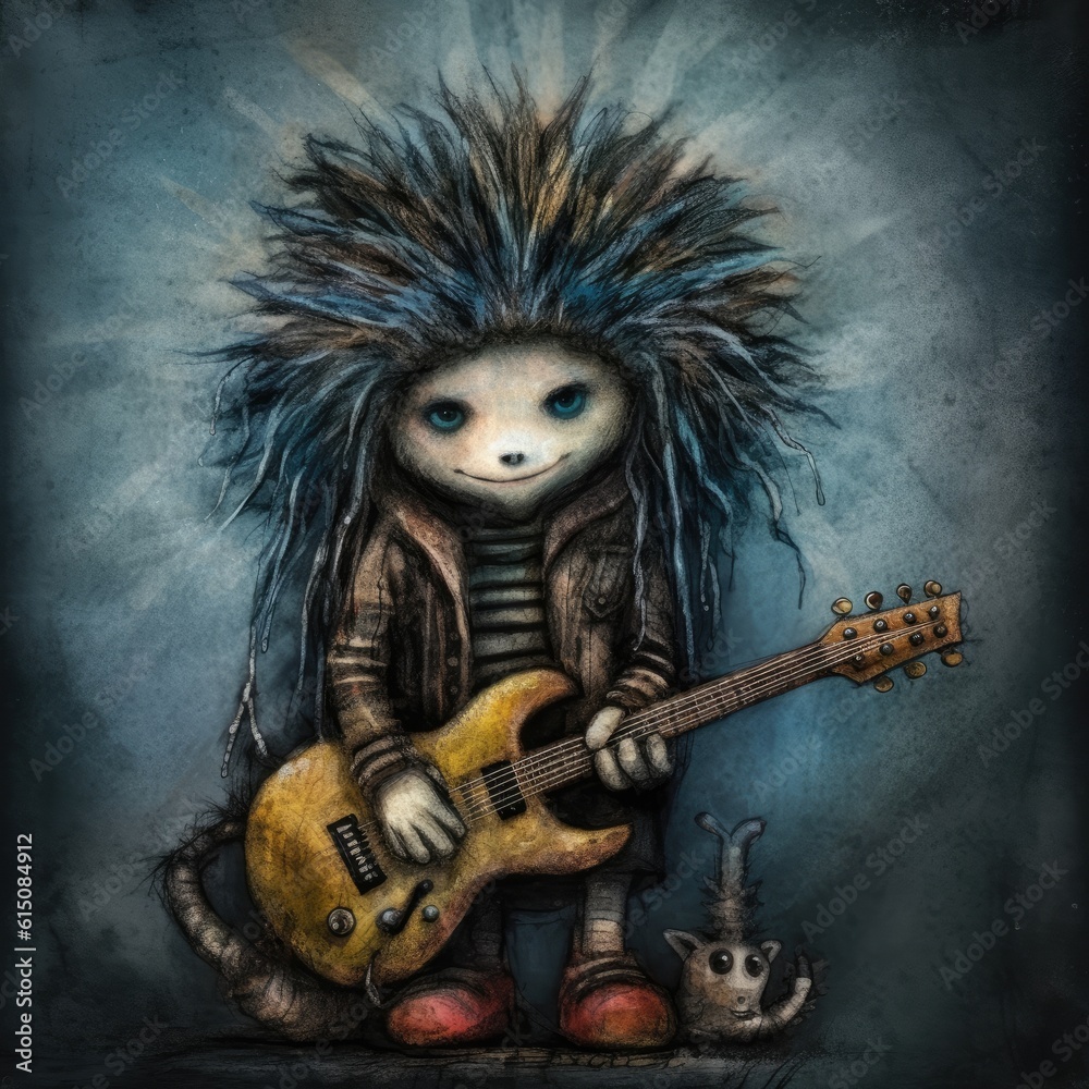 Cute emo monster animal illustration, charcoal hand draw, generative ai ...