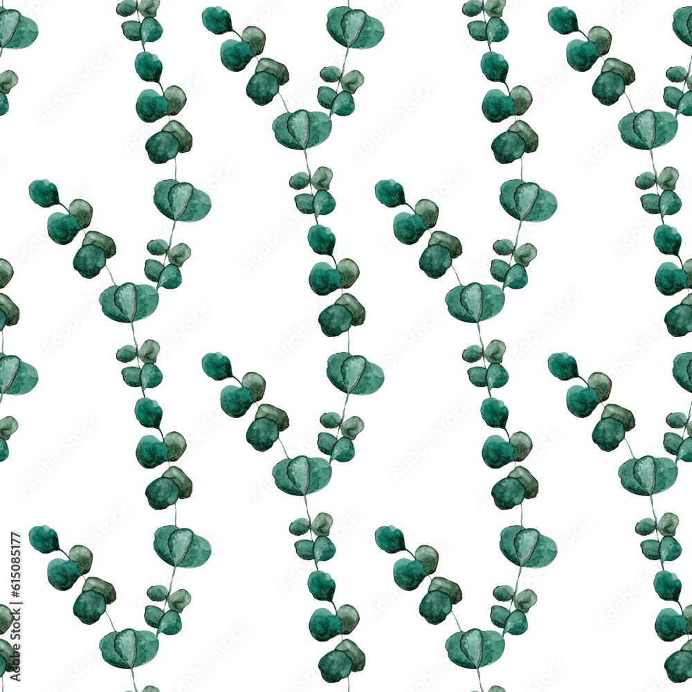 Seamless pattern of isolated eucalyptus leaves on a branch for wedding stationery ...