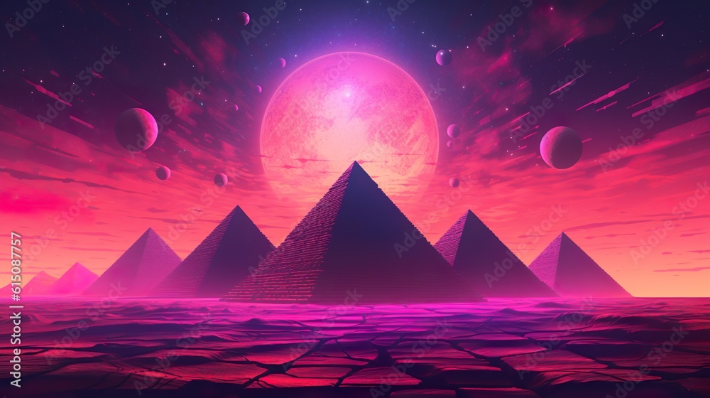 Vaporwave Odyssey: The Multiplying Pyramids of a Mystic World made with ...