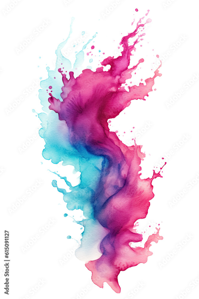 magenta and turquoise swashes, watercolor paint abstract border frame ...