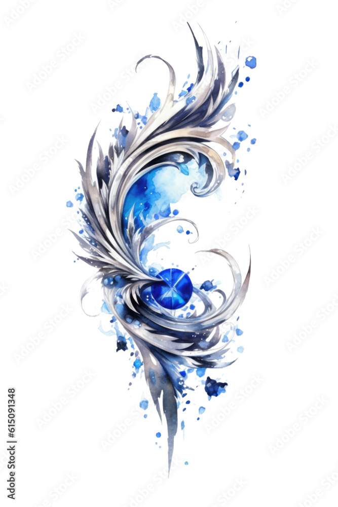 sapphire and silver swashes, watercolor paint abstract border frame for ...