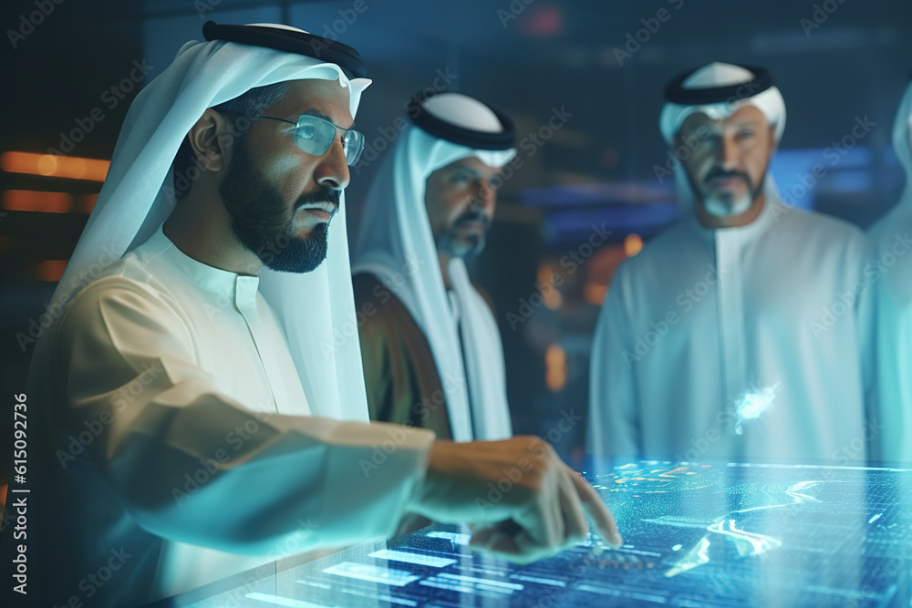 Group of middle-eastern corporate business people wearing traditional ...