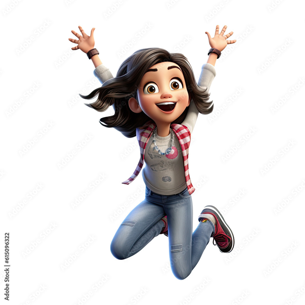 3D Happy cartoon actress character on transparent background ...