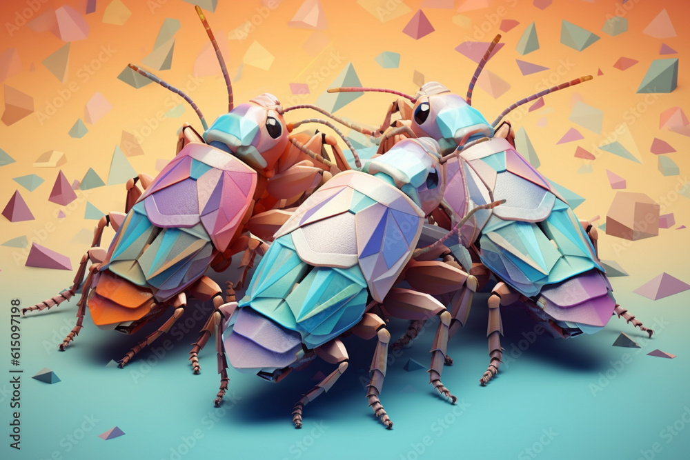 A pastel-colored geometric-style Cockroaches artwork with intricate ...