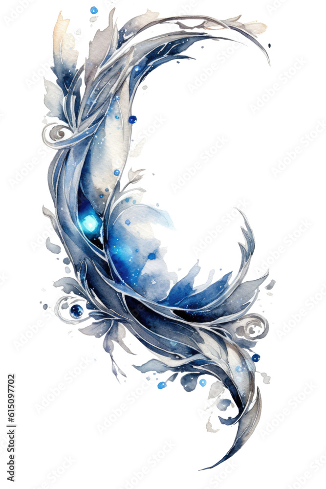 sapphire and silver swashes, watercolor paint abstract border frame for ...