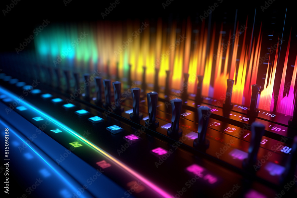 A digital equalizer display with moving bars and pulsating lights ...