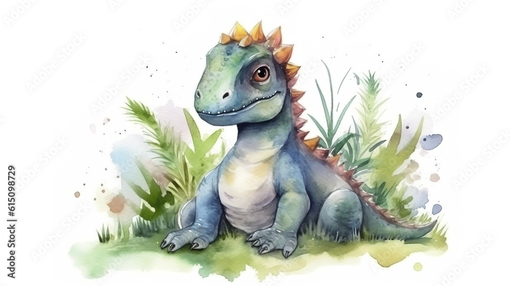 watercolor painting of a dino Stock Illustration | Adobe Stock
