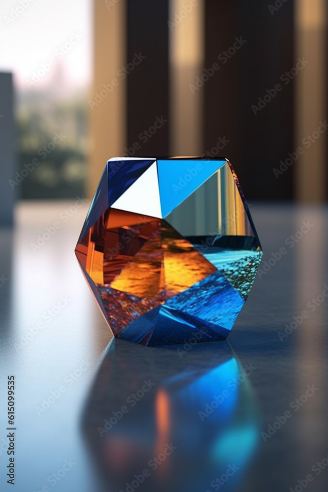 A collection of geometric sculptures with mirrored surfaces, creating ...