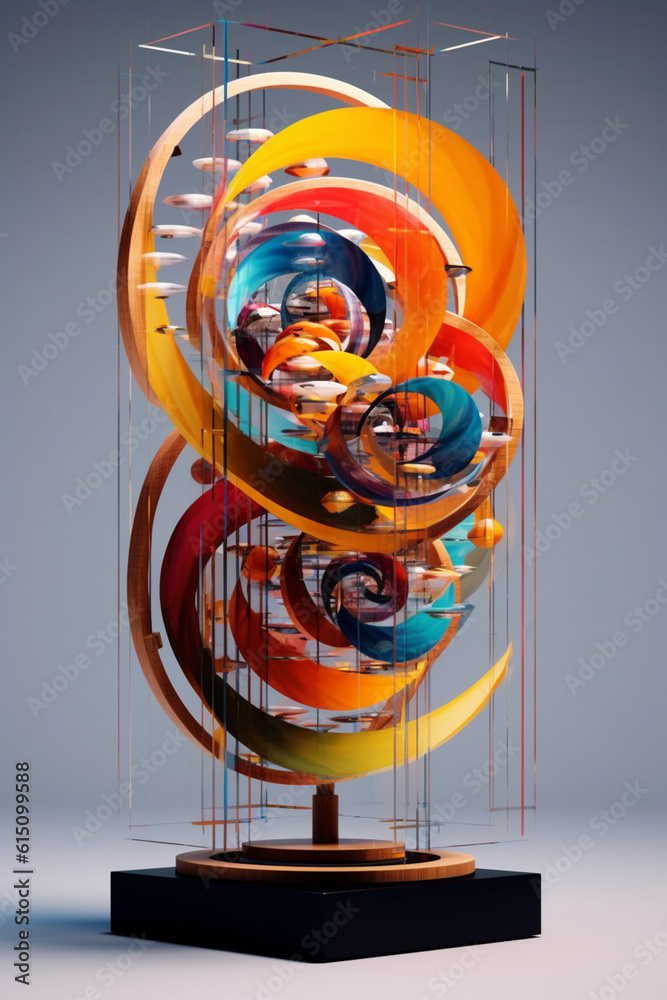 An abstract kinetic sculpture with moving geometric elements, creating ...