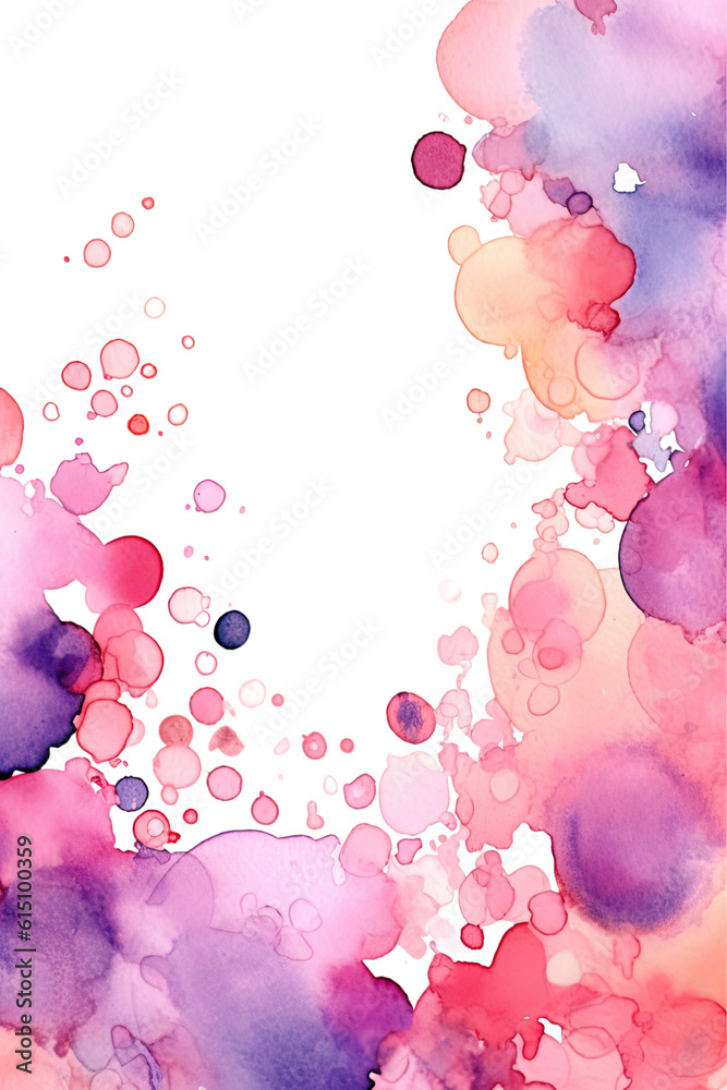 blush pink and lilac bubbles, watercolor paint abstract border frame ...
