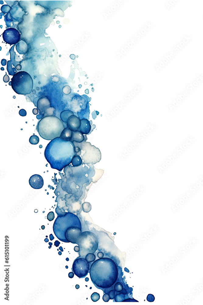 sapphire and silver bubbles, watercolor paint abstract border frame for ...