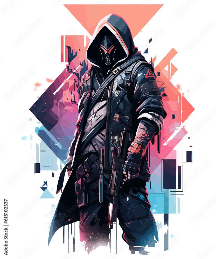 Cooler Videogame Assassin im futuristischen Cyberpunk Style für Gamer ...