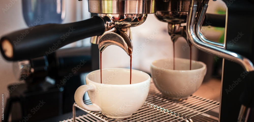 Espresso coffee extraction from a professional coffee machine with a ...