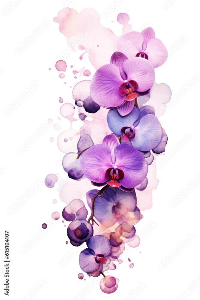 cluster of orchid and lilac bubbles, watercolor paint abstract border ...
