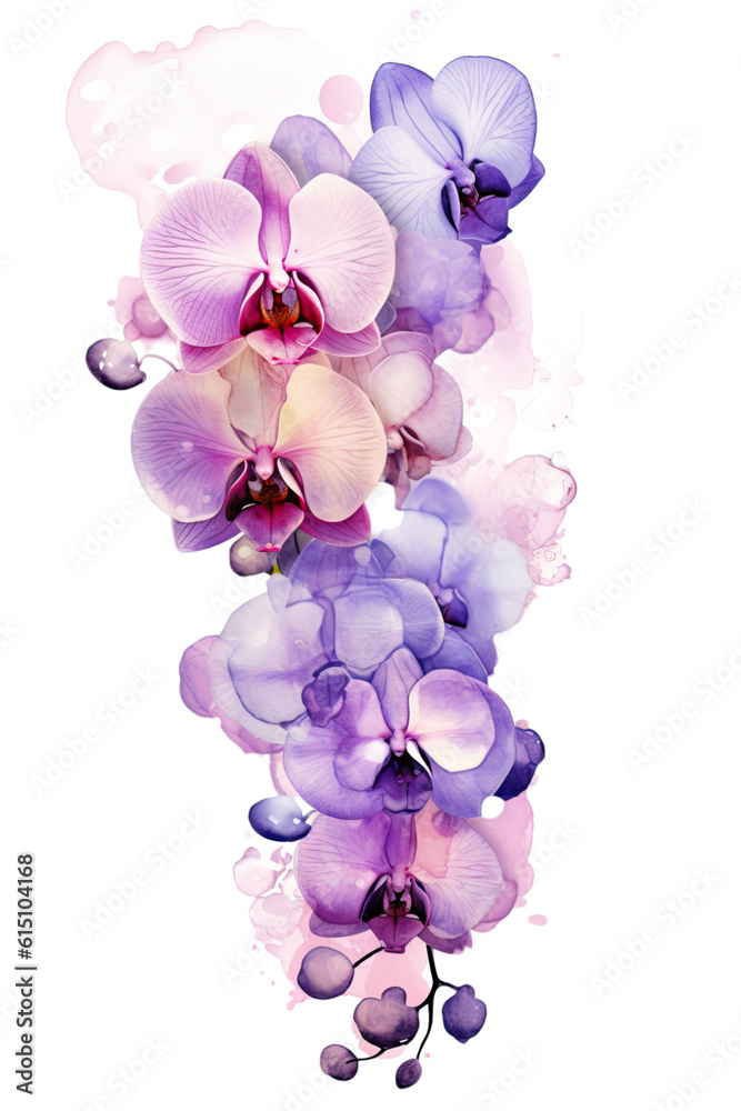 cluster of orchid and lilac bubbles, watercolor paint abstract border ...