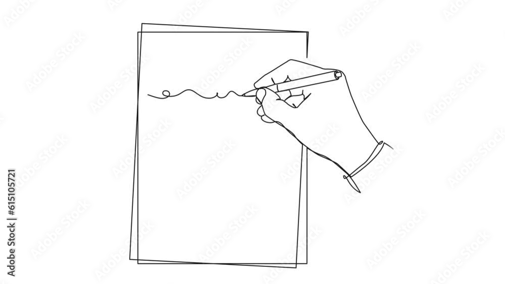 animated continuous single line drawing of hand writing with pen on ...