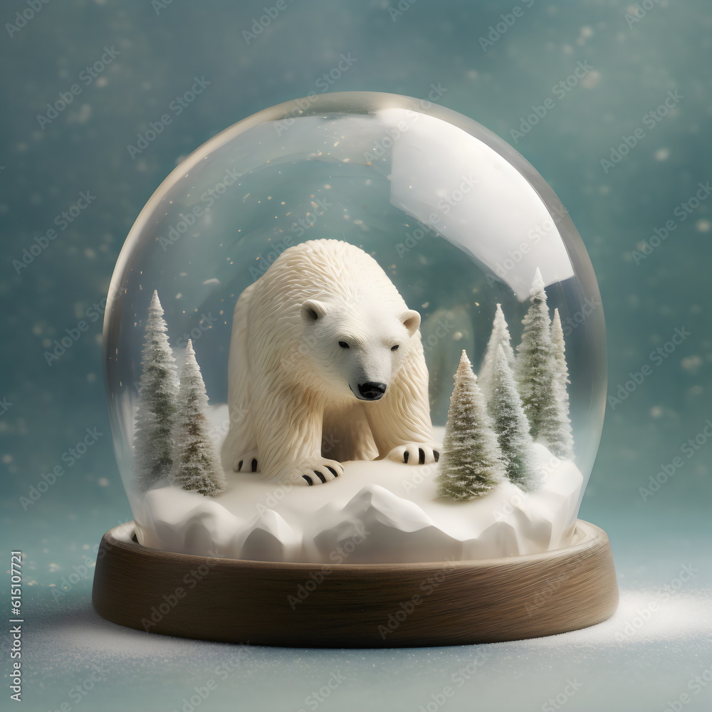 polar bear inside snow globe isolated on plain studio background, made ...