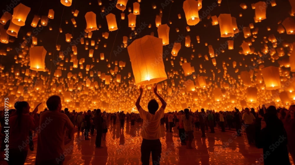 Traditional Yi Peng lantern Festival in Thailand Stock Illustration ...