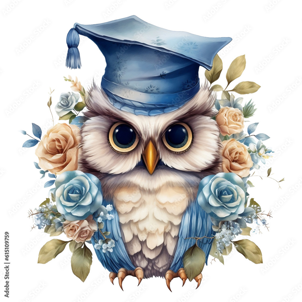 Graduation Owl Watercolor Clipart, Back to School Clipart, Owl ...