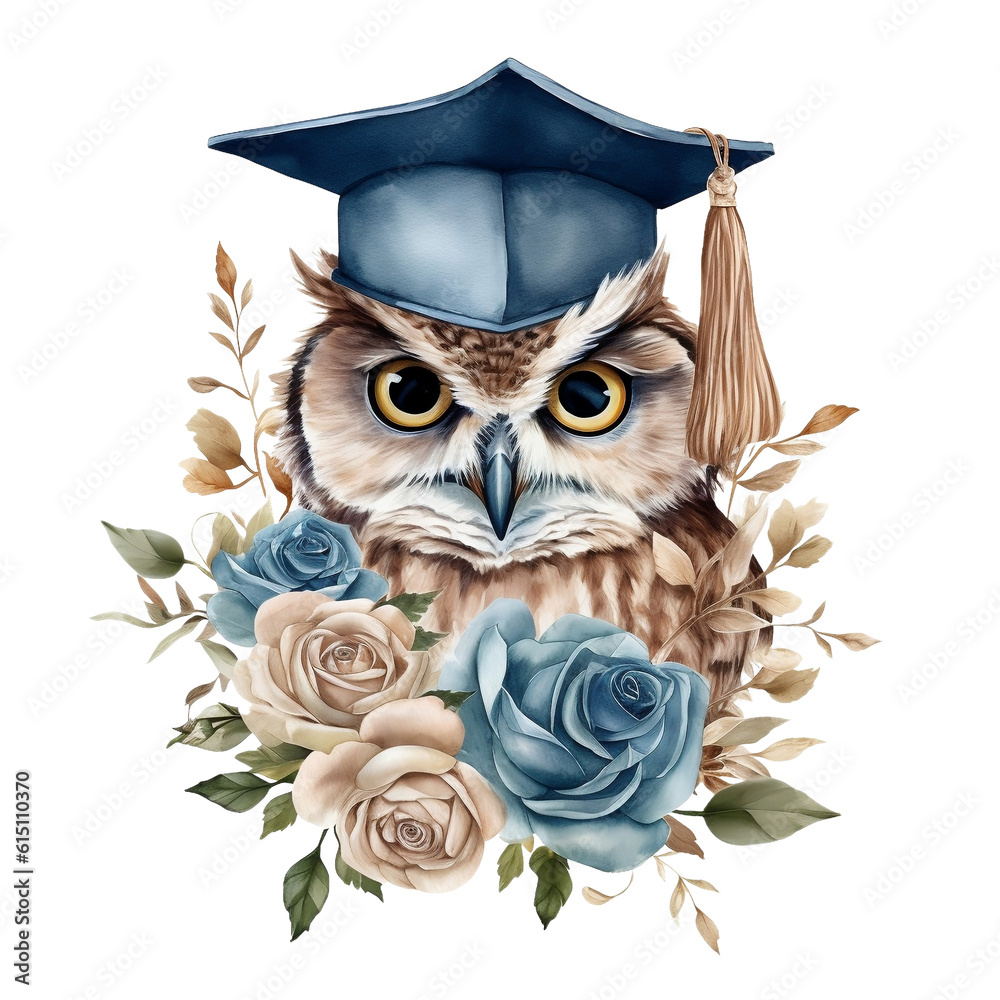 Graduation Owl Watercolor Clipart, Back to School Clipart, Owl ...