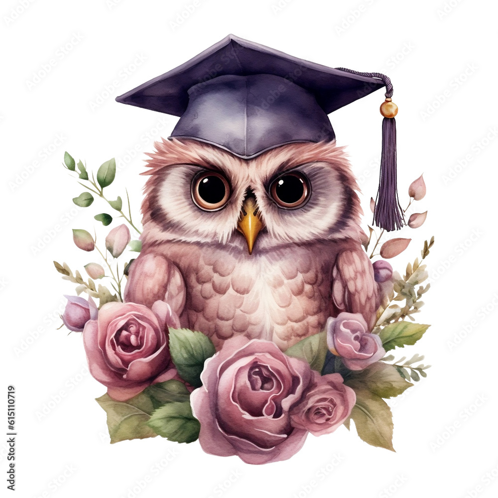 Graduation Owl Watercolor Clipart, Back to School Clipart, Owl ...