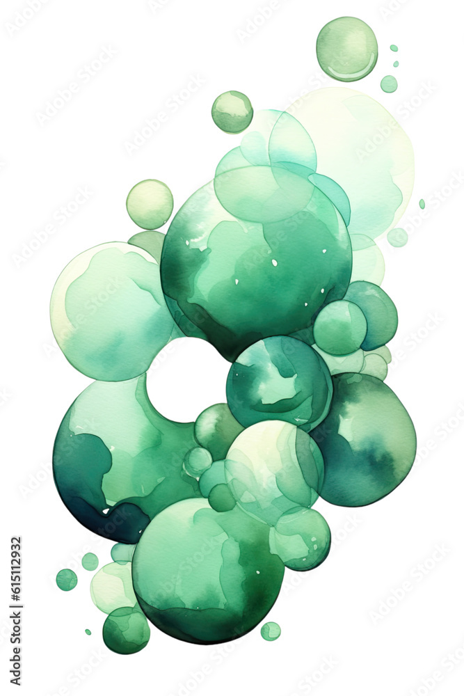 cluster of jade and mint bubbles, watercolor paint abstract border ...