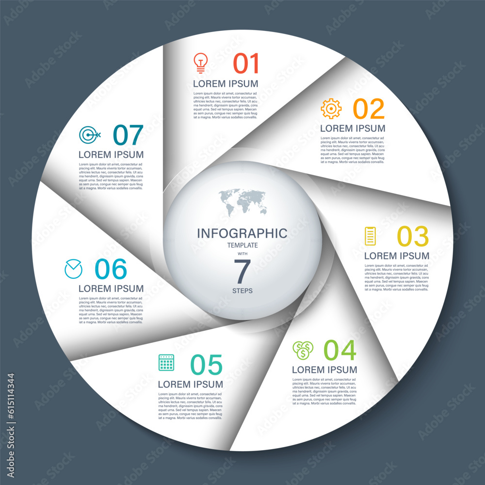 Vector infographic circle. Cycle diagram with 7 steps. Round chart that ...