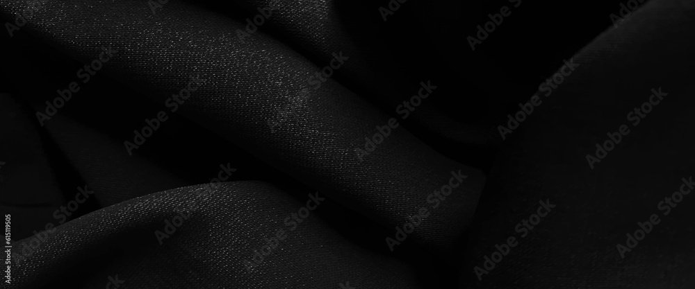 Black fabric cloth background texture, black chiffon fabric draped with ...
