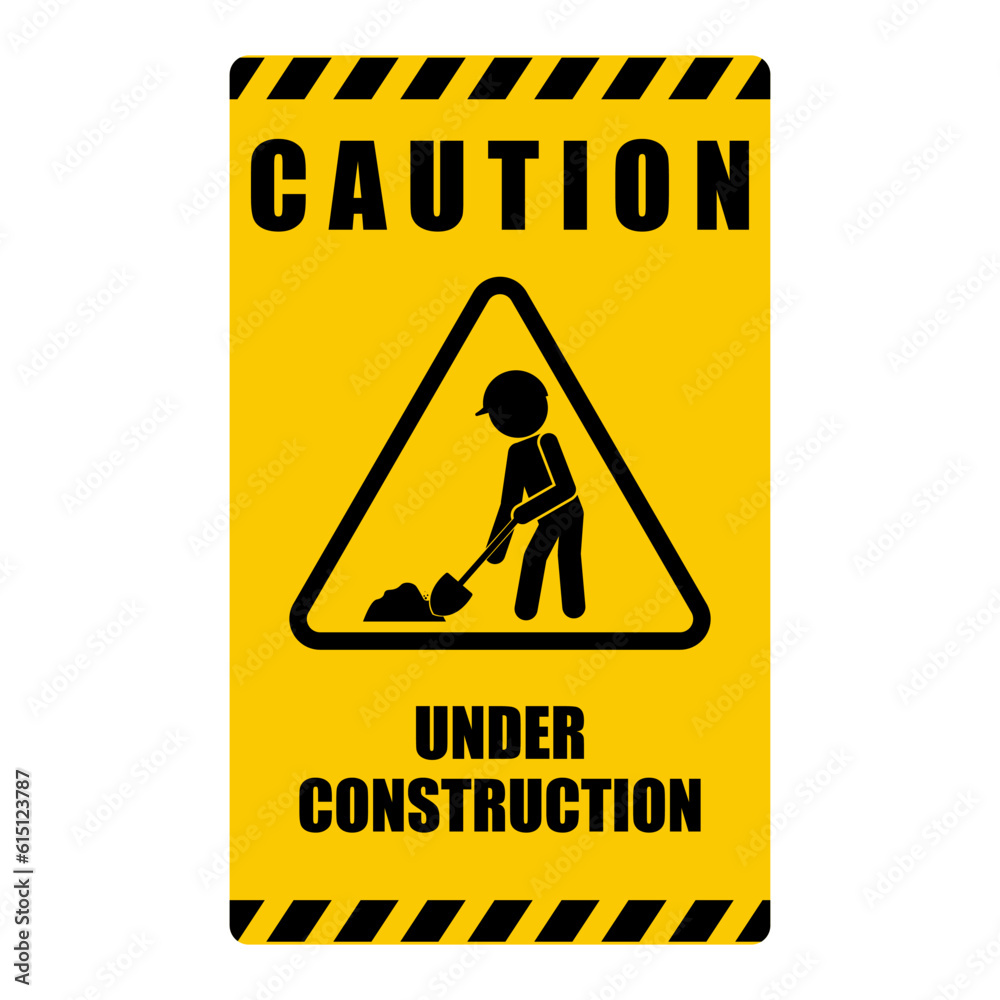 Printable yellow black rectangle safety triangle sign man shovel dirt ...