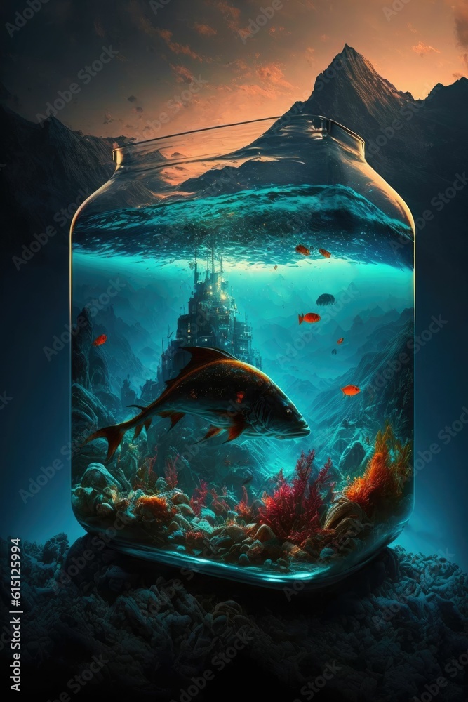 Prehistoric fish in the glass aquarium, fantasy world ,made with ...