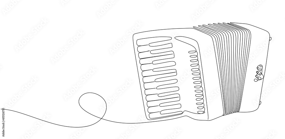 One continuous line drawing of musical instrument accordion isolated on ...