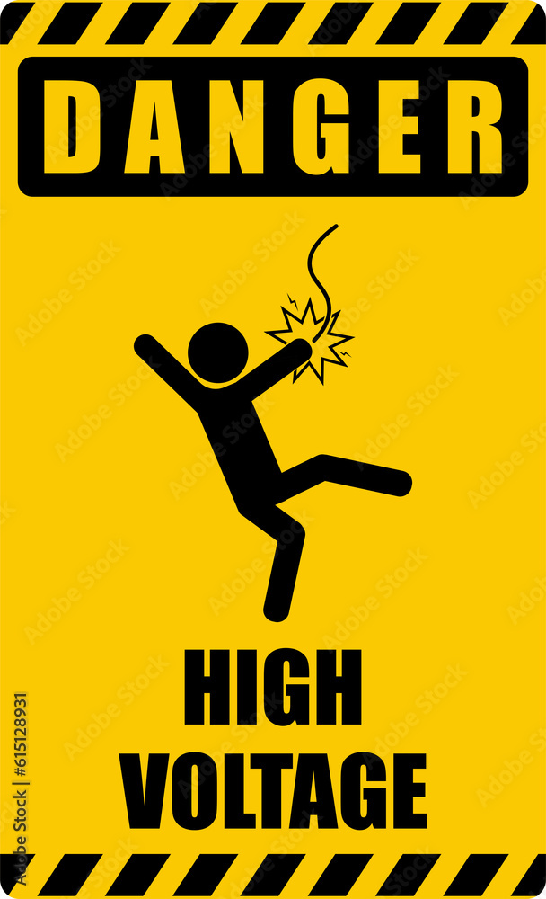Printable High voltage danger safety sign, black yellow electric danger ...