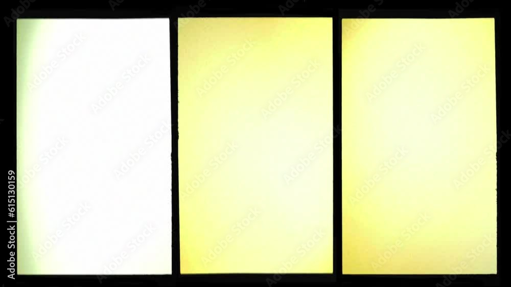 4k film frame with multiple frames, yellow and orange light leak and ...