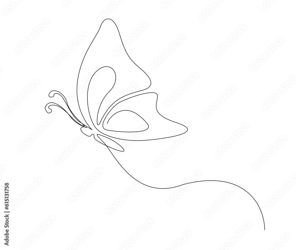 Continuous one line drawing of Butterfly. Simple flying butterfly line ...